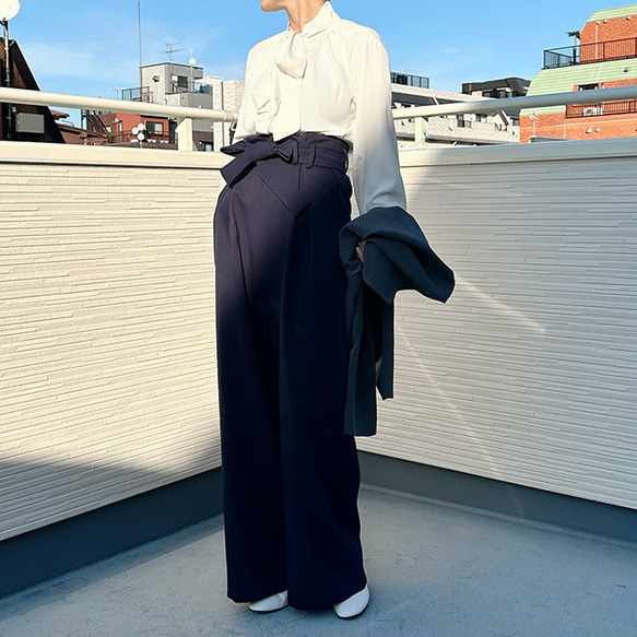 【数量限定4】フォーマルにも ベルトつきハイウエストワイドストレートパンツ（ネイビーブルー）23019NV ロングパンツ AZ-U ELEGANCE 通販 16726109｜Creema(クリーマ)