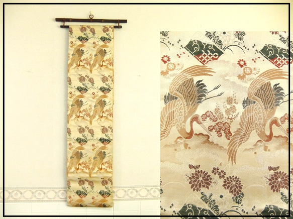 16)1765】188cm/大正昭和時代の帯からリメイク/鶴・小花文/タペストリー・テーブルランナー タペストリー・壁掛け 峯風堂 通販 16737016｜Creema(クリーマ)