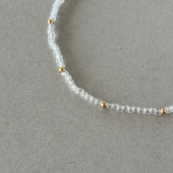 【14kgf】 No.2 ゴム ブレスレット / ビーズ 儚げ 淡色女子 淡い民 クリア 透明感 ゴールド 金 ブレスレット きらめき 通販 16741007｜Creema(クリーマ)