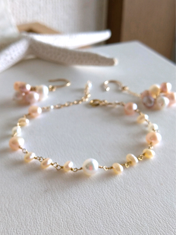 Creema限定 k14gf ナチュラルピンクパールのブレスレット＆ピアスセット ブレスレット 1000port 通販 16744807｜Creema(クリーマ)