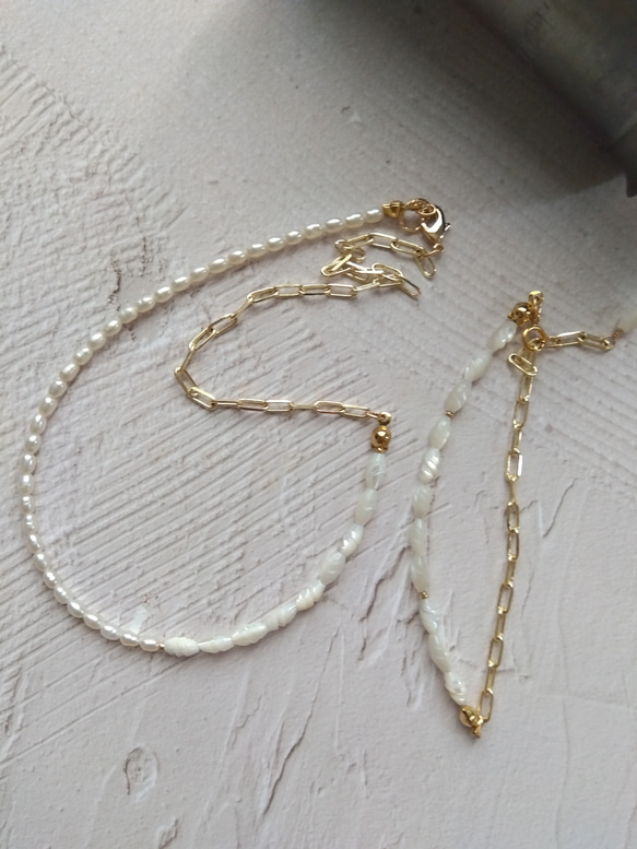 14kgfデザインコマチェーン×淡水パールシェル チョーカー チョーカー mimosa.N 通販 16749555｜Creema(クリーマ)