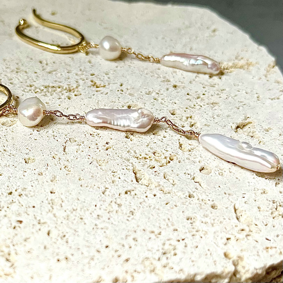 14kgf バロックパールとスティック型ケシパールのイヤーカフ（ロングver） イヤーカフ milimili901 通販 16750052｜Creema(クリーマ)