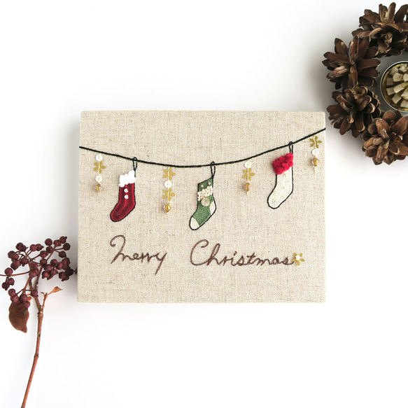 刺繍ファブリックパネル “ Christmas. ガーランド (A) " | F0サイズ18×14cm その他インテリア雑貨 ...