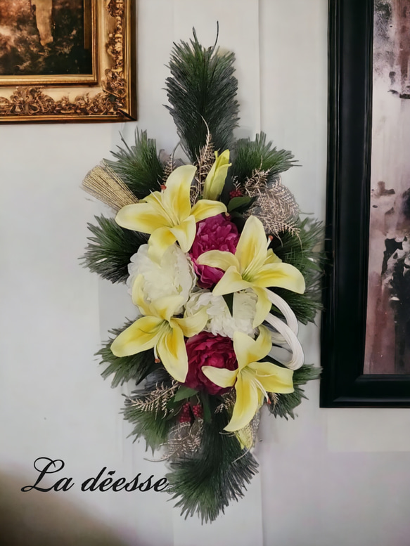 【Creema限定】新春スワッグ 人が集う日に♪大きい60センチ豪華なユリのスワッグ しめ縄・しめ飾り ラデッセ 通販 16762529｜Creema(クリーマ)