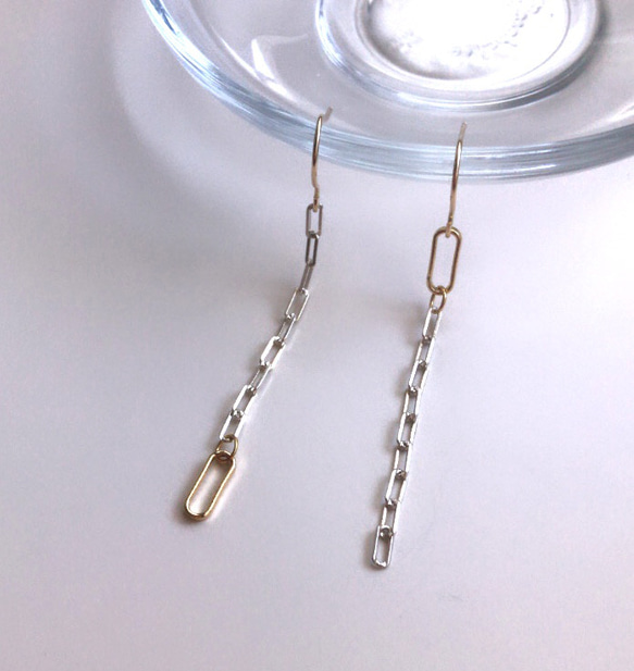 セミオーダー〈14kgf〉〈silver925〉向きを選べるバイカラーチェーンピアス ピアス（フック・チェーン） miracoro 通販｜Creema(クリーマ)