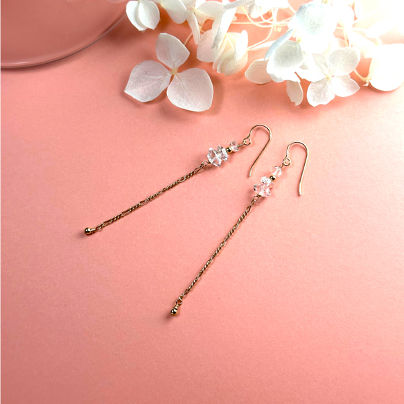 14Kgf ハーキマーダイヤモンド・フィガロチェーン フックピアス ピアス（フック・チェーン） komari 通販｜Creema(クリーマ) 16771829