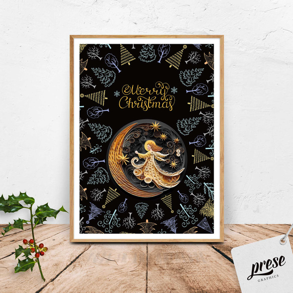北欧風幻想アート『星降る夜のエンジェル』クリスマスポスター - 高級感あふれるクリスマス雑貨 写真・グラフィック preseART 通販｜Creema(クリーマ) 16812682
