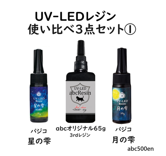 UV-LEDレジン 使い比べセット① abcレジン/パジコ/65g/星の雫/月の雫 レジン・樹脂 abc500en 通販 16830125｜Creema(クリーマ)