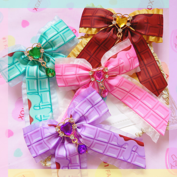 とろりん板チョコリボンのヘアクリップ ヘアクリップ・バナナクリップ ☆Chocolate hunter☆ 通販 16831976｜Creema(クリーマ)