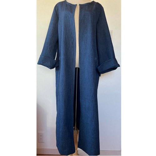 着物リメイクロングコート/濃い青・紬 コート Futari 通販 着物リメイクロングコート/濃い青・紬 コート Futari 通販