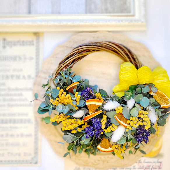 fsoo《épanouissement》 ラベンダーとミモザのナチュラルリース ボタニカル 518 リース rurumaron 通販 ...