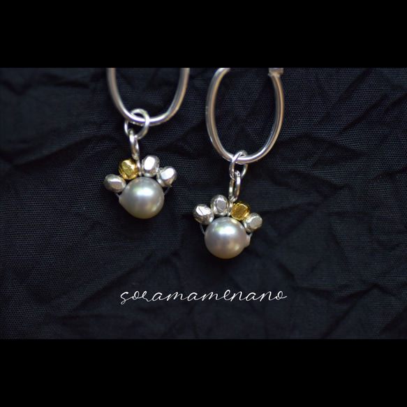 肉球 ピアス カレンシルバー あこや真珠 シルバー925 14kgf 猫 犬 ピアス（フック・チェーン） soramamenano 通販｜Creema(クリーマ)