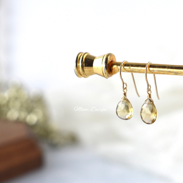 14KGF シャンパンクォーツ ピアス ピアス（フック・チェーン） Mami Design 通販｜Creema(クリーマ) 16872500