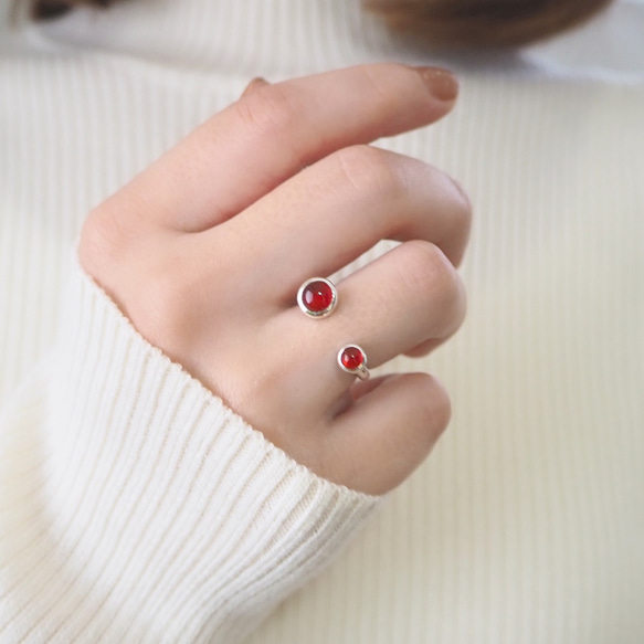 Double stone ring -レッドアゲート ガーネット フォークリング クリスマス オープン フリー リング- 指輪・リング MAYUMI DAININ 通販 16878359 ...
