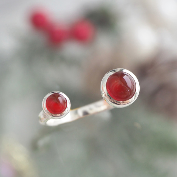 Double stone ring -レッドアゲート ガーネット フォークリング クリスマス オープン フリー リング- 指輪・リング MAYUMI DAININ 通販 16878359 ...