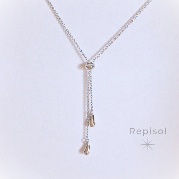 ラリエット ティアドロップ 雫 Y 字 ネックレス スライド式 Silver /サージカルステンレス ネックレス・ペンダント Repisol ...