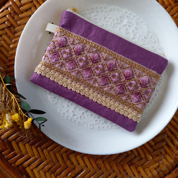 ポケットティッシュポーチ インド刺繍リボン③パープル ポーチ とらちゃん工房 通販 16891503｜Creema(クリーマ)