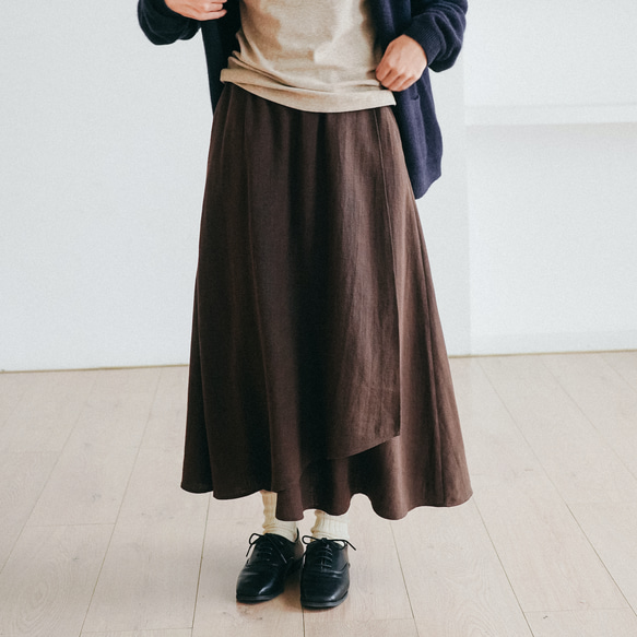 いつものスタイルをモードに格上げるロングスカート ラップ風カート コットンリネン 裏地付き コーヒー色 231014-2 ロングスカート（マキシ丈） fall-in&co(talent) 通販 ...