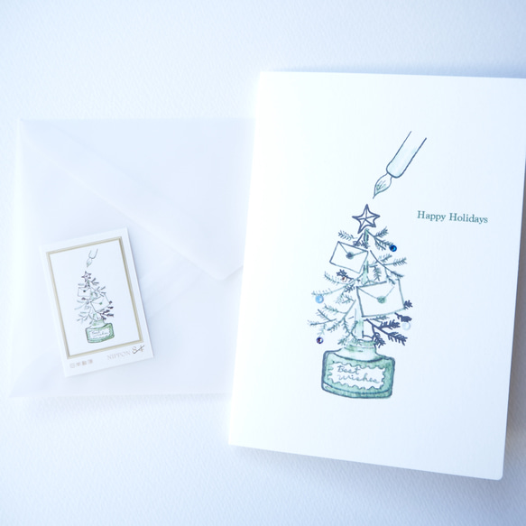 Little ink Chritsmas 切手付きカード スノー メッセージカード armeria 通販 16913714｜Creema(クリーマ)