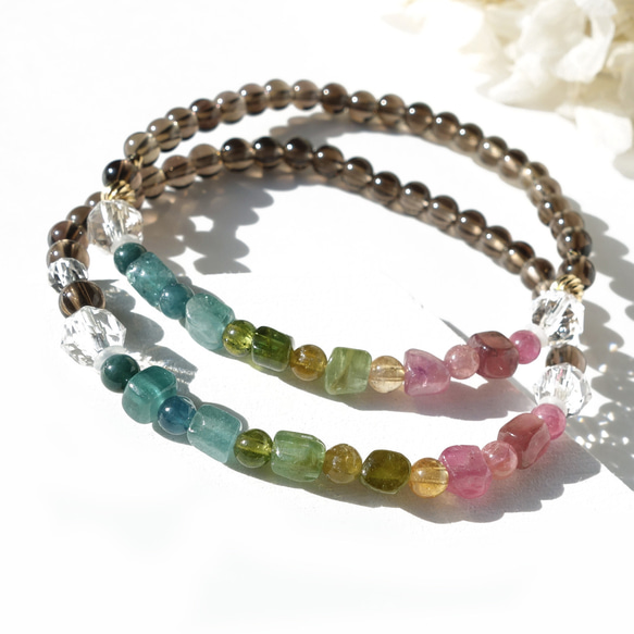Bouquet／虹色トルマリン×水晶×スモーキークォーツ ブーケブレスレット ブレスレット Hanauta Stone 通販 16924167 ...