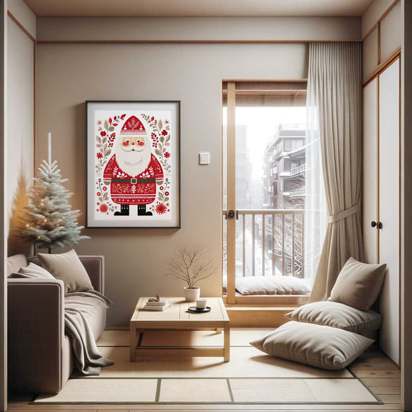 北欧風デザインのイラストが魅力的なサンタクロースのクリスマスポスター 写真・グラフィック preseART 通販 16931592｜Creema(クリーマ)