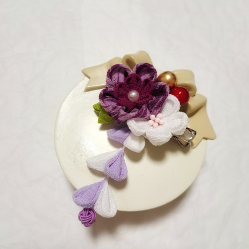 ◎つまみ細工◎お正月髪飾り 紫『✨ふっくりお花の髪飾り ◎つまみ細工◎お正月髪飾り 紫『✨ふっくりお花の髪飾り
