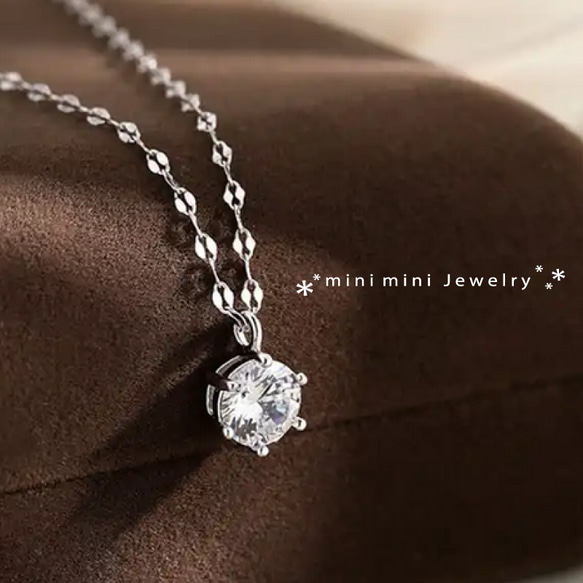 【MN09】大粒 1.0ct CZダイヤモンド ネックレス／アレルギー対応 付けっぱなし ネックレス・ペンダント mini mini jewelry 通販 16978737｜Creema(クリーマ)