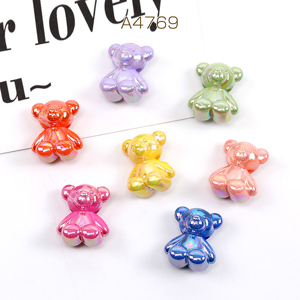 A4769 24個 アクリルビーズ テディーベア 横穴 オーロラ加工ミックスカラー 15.5×18.5mm 3X（8ヶ) ビーズ beads ...