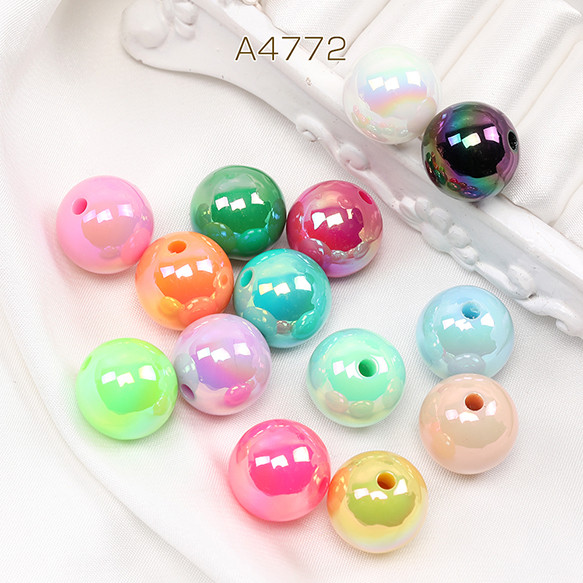 A4772 24個 アクリルビーズ 丸玉 通し穴あり オーロラ加工 ミックスカラー 16mm 3X（8ヶ） ビーズ beads&parts ...