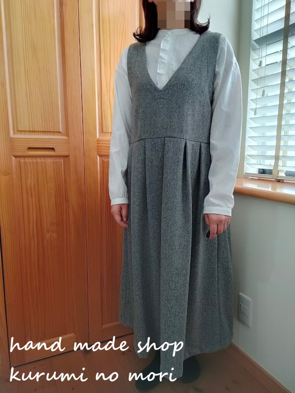 Vネックジャンパースカート ウールツィード ワンピース kurumi no mori* 通販 17000538｜Creema(クリーマ)