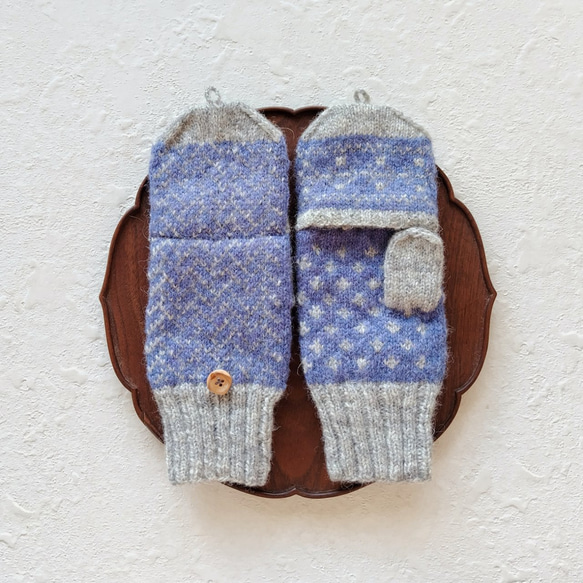 MONYOU 2wayミトン ＊higaki mitten・露草色×銀鼠色＊ 手袋・ミトン atelier 2 mani 通販 17034753｜Creema(クリーマ)