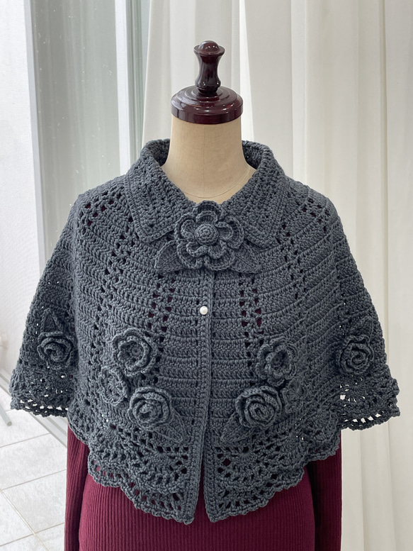 襟付きケープ《グレー》メリノウール カーディガン heartfulstone 通販 17058403｜Creema(クリーマ)