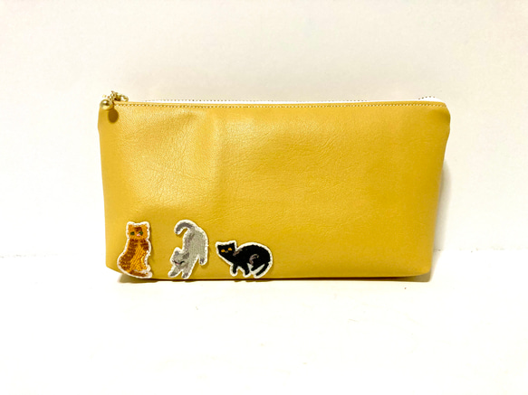☆ペンケース☆イエロー☆ねこさん☆フェイクレザー ポーチ K's キレイめスタイル専門店 通販 17059205｜Creema(クリーマ)