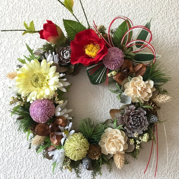 《迎春》 （8500－8000）2024 華環飾り お正月用環のリース（残すところ1点のみ＊値下げしました） リース burosye 通販 17062960｜Creema(クリーマ)