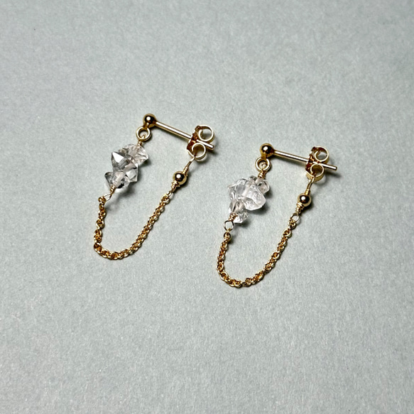 14Kgf ハーキマーダイヤモンド フープ風チェーン スタッドピアス ピアス（スタッド・一粒） komari 通販 17064326｜Creema(クリーマ)