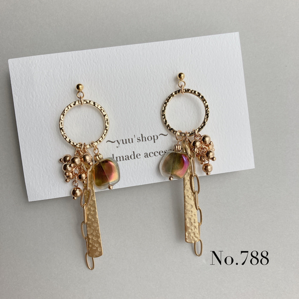 メタリックパープル＆リングチェーン アンティーク ピアス イヤリング ステンレス金具 ピアス（スタッド・一粒） 〜yuu'shop〜¥3000 ...