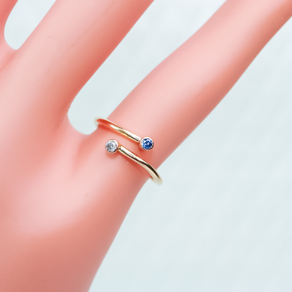 【14kgf】2mm石×2粒 ベゼル ツイスト フォークリング／選べる天然石・誕生石 アレルギー対応 つけっぱなしOK 指輪・リング Jewelry craft.sachi 通販 ...