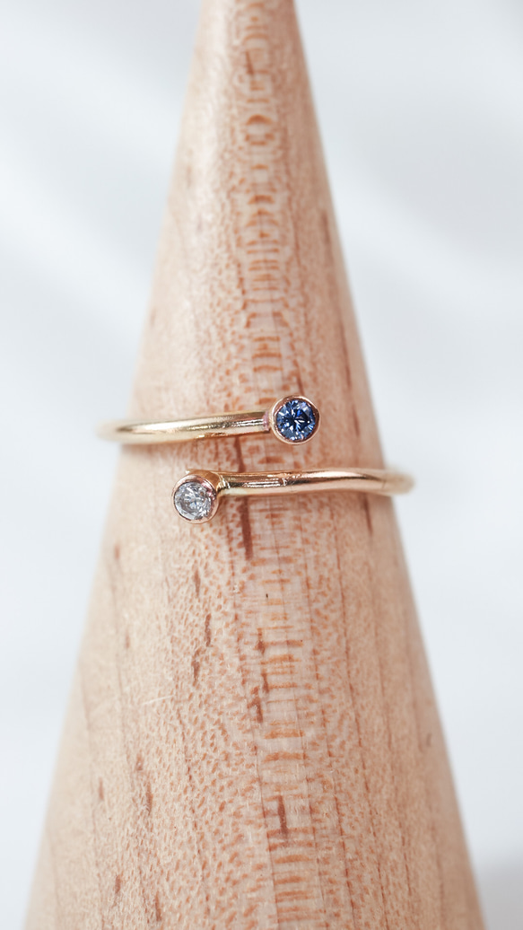 【14kgf】2mm石×2粒 ベゼル ツイスト フォークリング／選べる天然石・誕生石 アレルギー対応 つけっぱなしOK 指輪・リング Jewelry craft.sachi 通販 ...