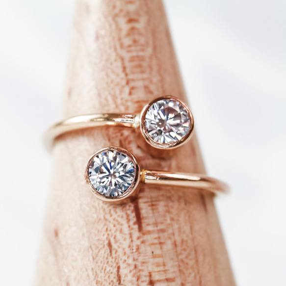 【14kgf】4mm石×2粒 ベゼル ツイスト フォークリング／選べる天然石・誕生石 アレルギー対応 つけっぱなしOK 指輪・リング Jewelry craft.sachi 通販 ...