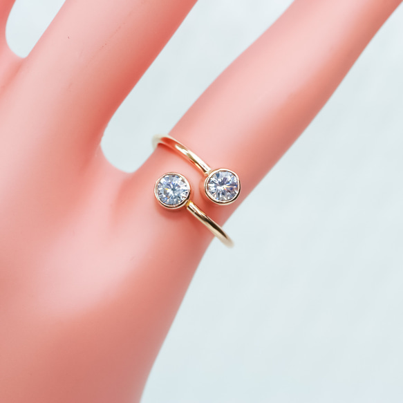 【14kgf】4mm石×2粒 ベゼル ツイスト フォークリング／選べる天然石・誕生石 アレルギー対応 つけっぱなしOK 指輪・リング Jewelry craft.sachi 通販 ...