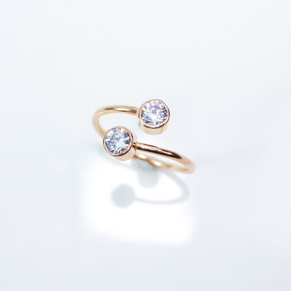 【14kgf】4mm石×2粒 ベゼル ツイスト フォークリング／選べる天然石・誕生石 アレルギー対応 つけっぱなしOK 指輪・リング Jewelry craft.sachi 通販 ...