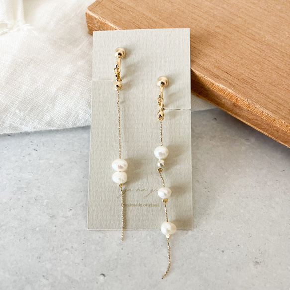 【特別価格・数量限定】淡水パールとチェーン揺れる シンプル ナチュラル ピアス/イヤリング イヤリング・ノンホールピアス yanagi 通販 ...