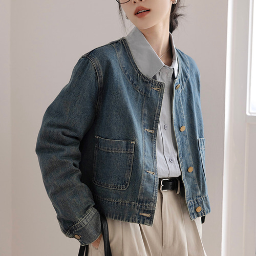 軽さが自慢の大人Gジャン デニムジャケット レディース ノーカラー