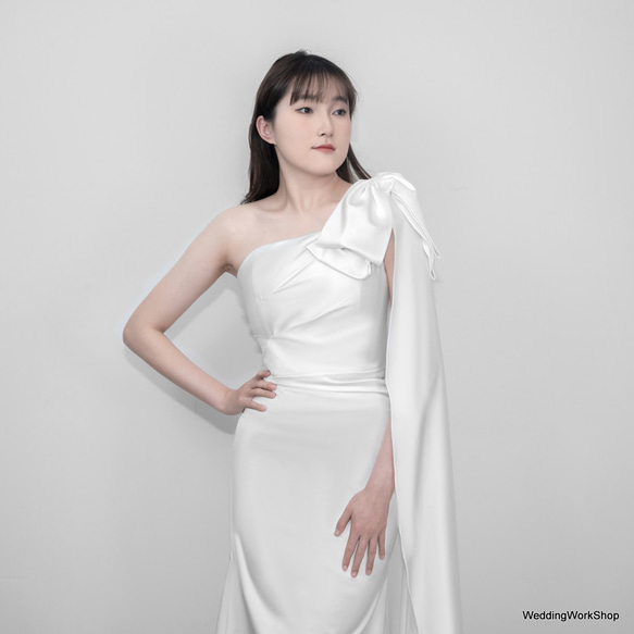 高級 ウェディングドレスオワンショルダー リボン マーメイドライン 演奏会/ 発表会などE004 ドレス WeddingWorkShop 通販 ...