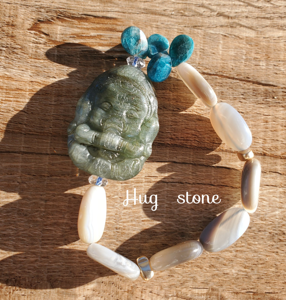 天然石/ラブラドライト/ガネーシャ/ グレー瑪瑙/ アパタイト/天然石ブレスレット ブレスレット Hug stone 通販｜Creema(クリーマ) 17104015