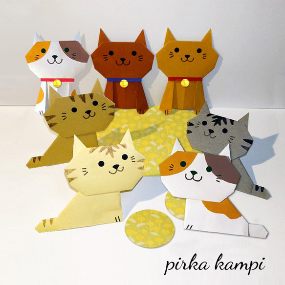 【折り紙】子猫 7匹 (お花畑の台紙付き) その他素材 pirka kampi 通販 17125674｜Creema(クリーマ)