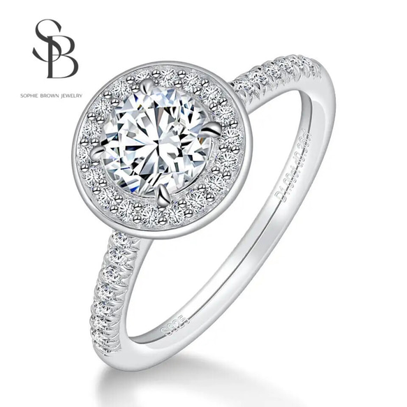 モアッサナイト 1ct ヘイローリング キラキラ S925 ゴージャス 指輪 ウェディング シンプル ラウンド 指輪・リング SOPHIE BROWN 通販 17127166｜Creema(クリーマ)