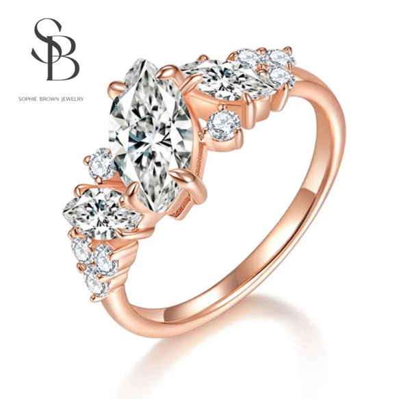 モアッサナイト マーキス ラウンド リング キラキラ S925 ゴージャス 指輪 ウェディング エンゲージリング 指輪・リング SOPHIE BROWN 通販｜Creema(クリーマ)