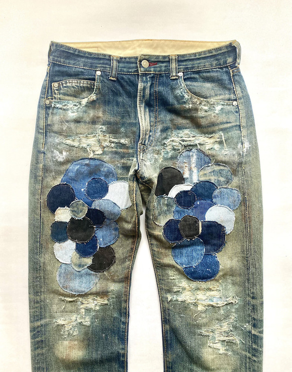 Denim remake boro patchwork repair ロングパンツ Nayadenim 通販｜Creema(クリーマ)