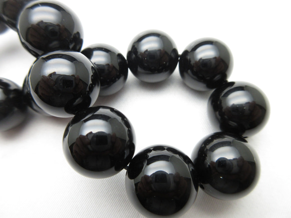 【AAA】/【ブラックオニキスブレスレット】/内周size(約17cm)/玉size(約14㎜・大玉)/1233t ブレスレット kizuna ...